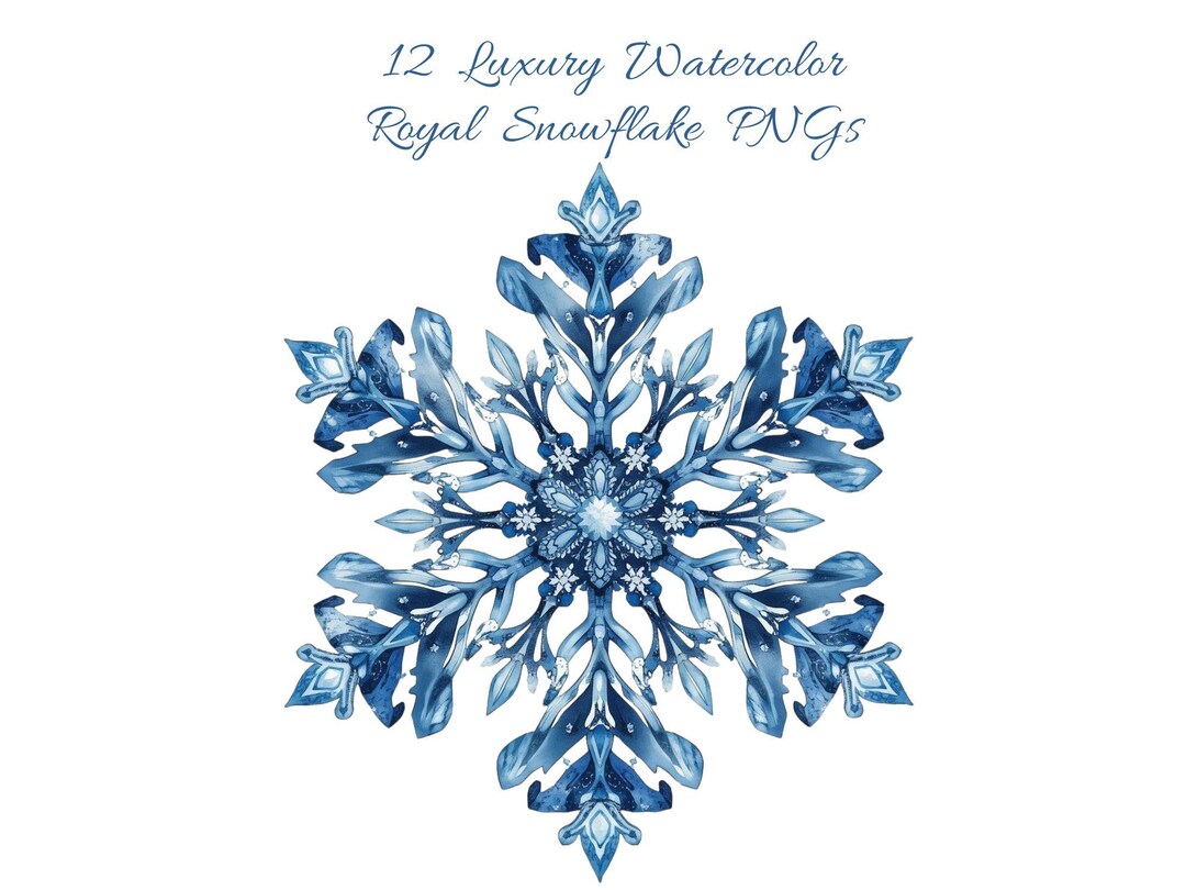 12 Luxury Royal Watercolor Snowflake Clipart | Ornate Icy Blue ...