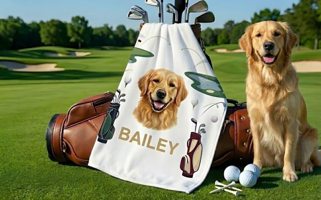 Custom Pet Golf Towel With Pet Photo & Name | Personalized Dog Cat Golf Towel | Unique Golfer ...
