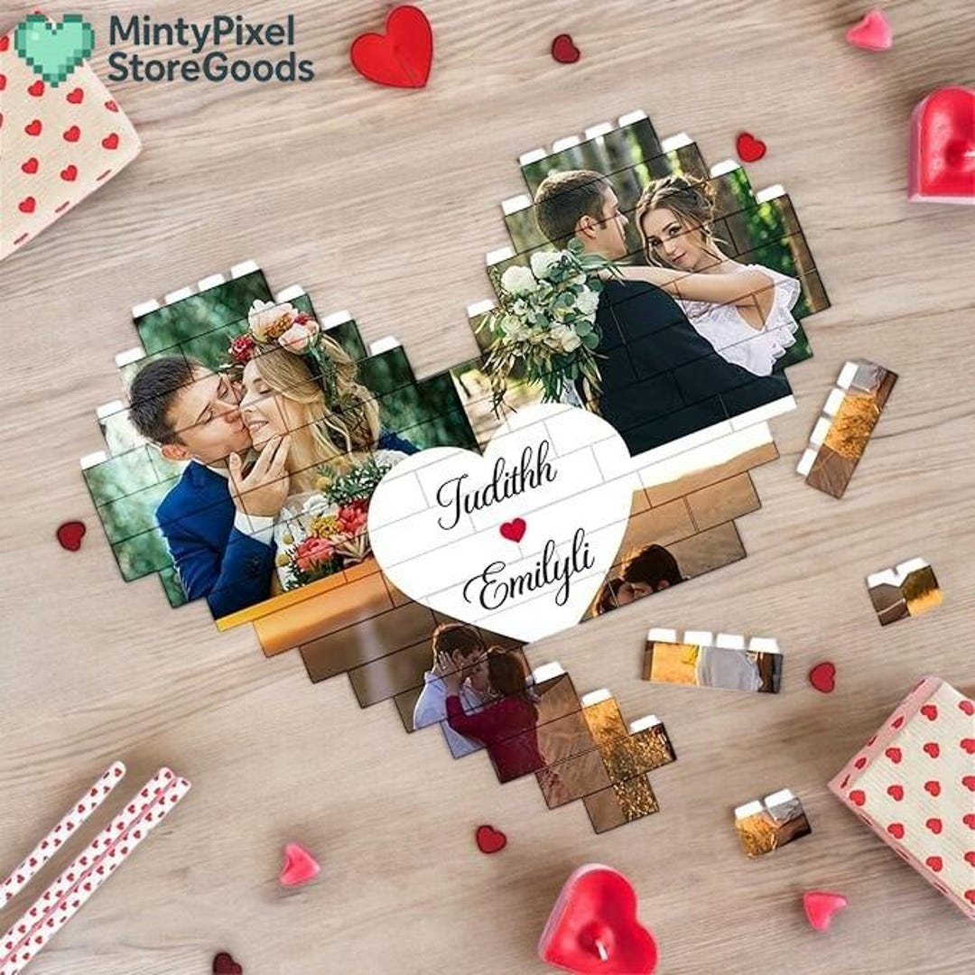 Personalized Heart Photo Building Blocks, Custom Couple Picture Brick ...