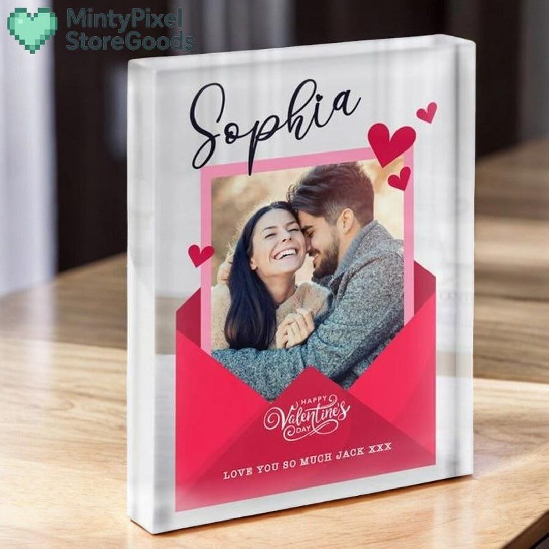Love Envelope Photo Frame, Personalized Clear Acrylic Block, Romantic ...