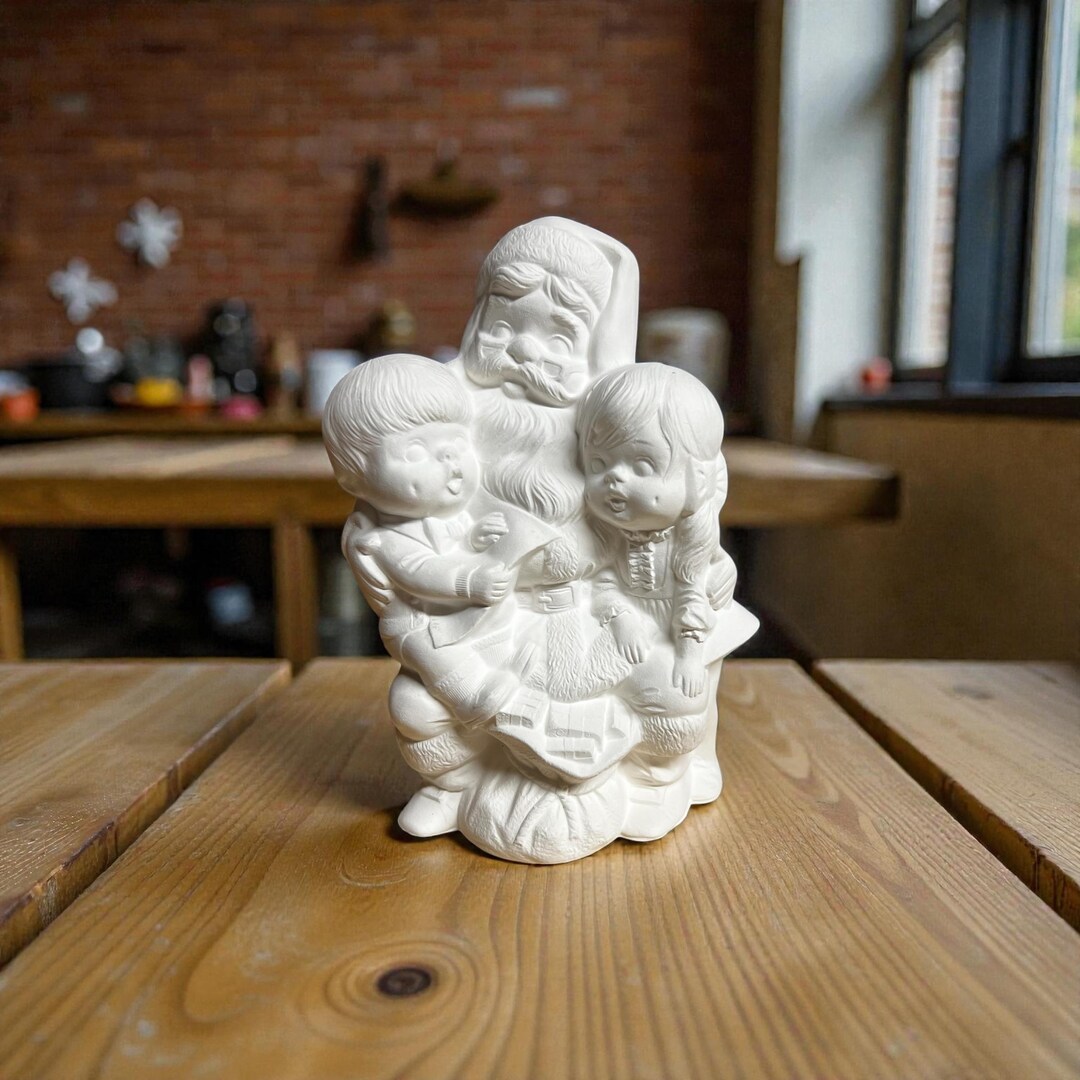 Ceramic Bisque Santa With Two Children - Etsy