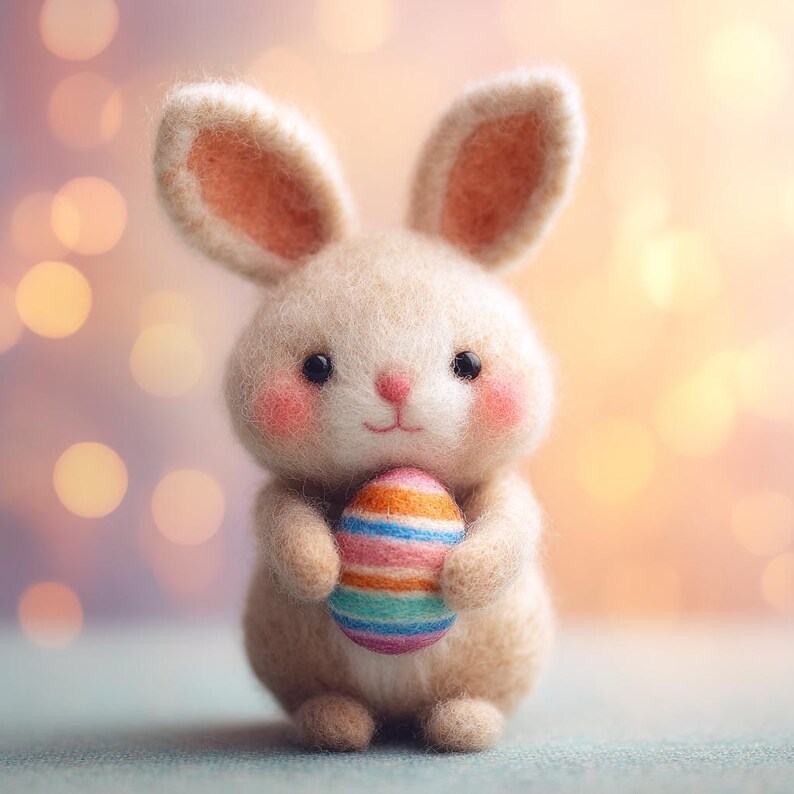 Handmade Felt Easter Bunny – Needle Felted Rabbit With Pastel Egg ...