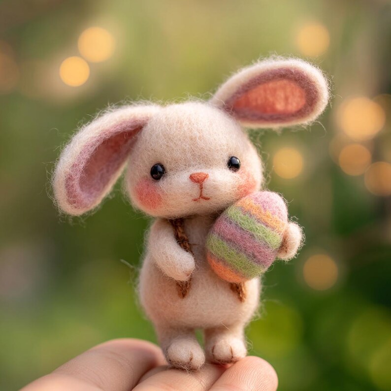 Handmade Felt Easter Bunny – Needle Felted Rabbit With Pastel Egg ...