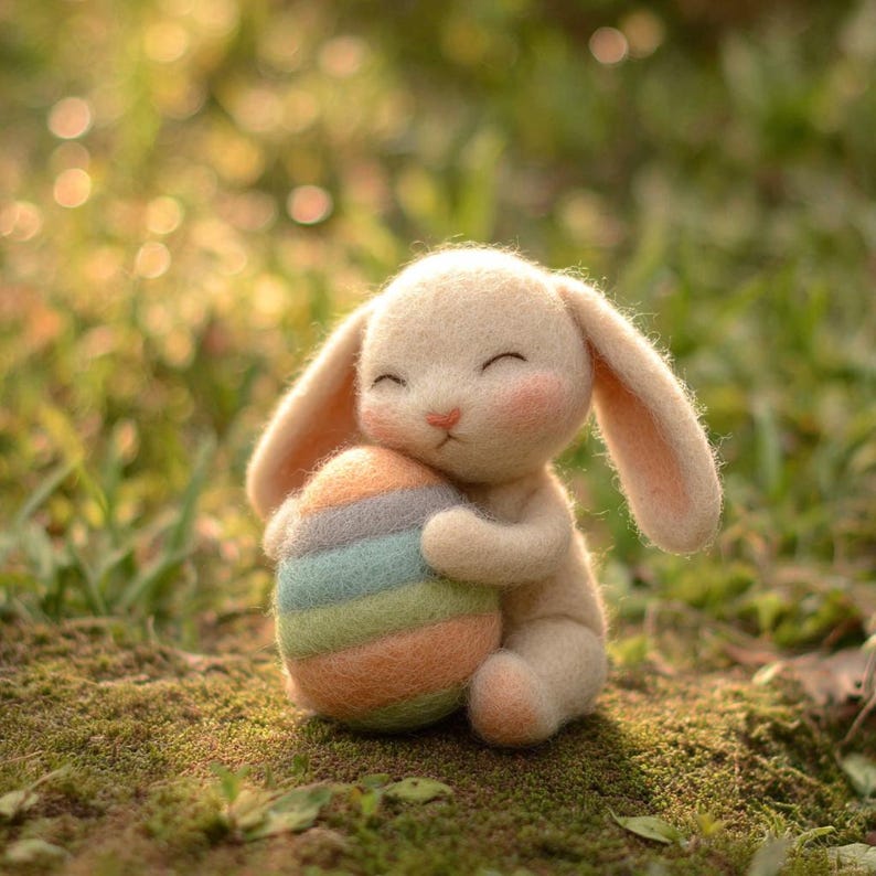 Handmade Felt Easter Bunny – Needle Felted Rabbit With Pastel Egg ...