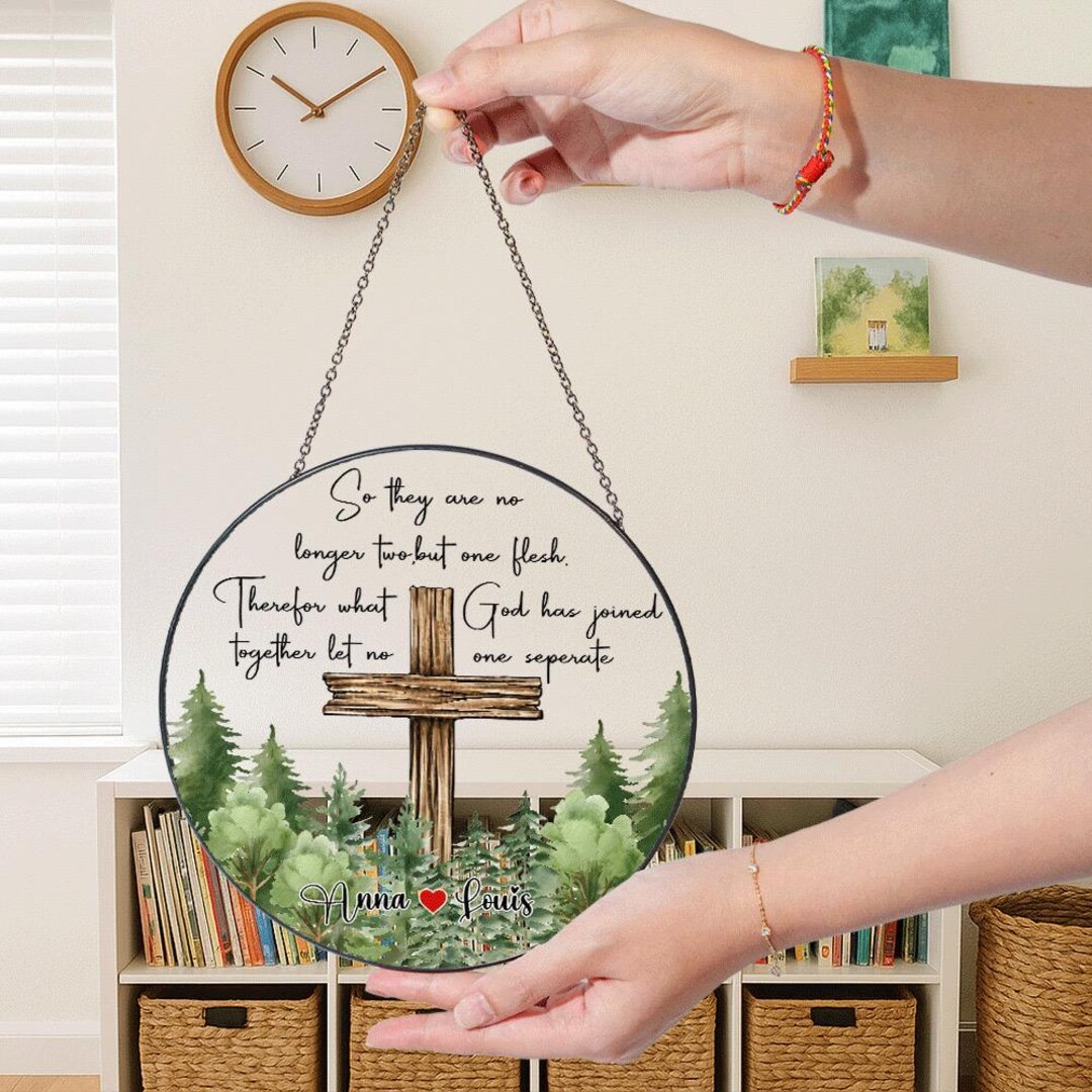 Personalized Christian Wedding Suncatcher, Bible Verse Cross Window ...