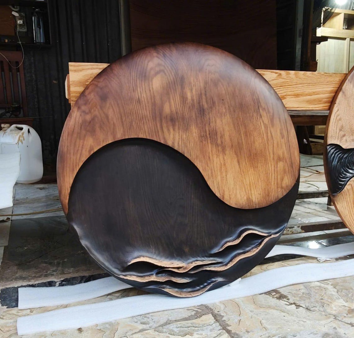 Yin Yang Wooden Wall Art | Hand-carved Round Sculpture - Etsy