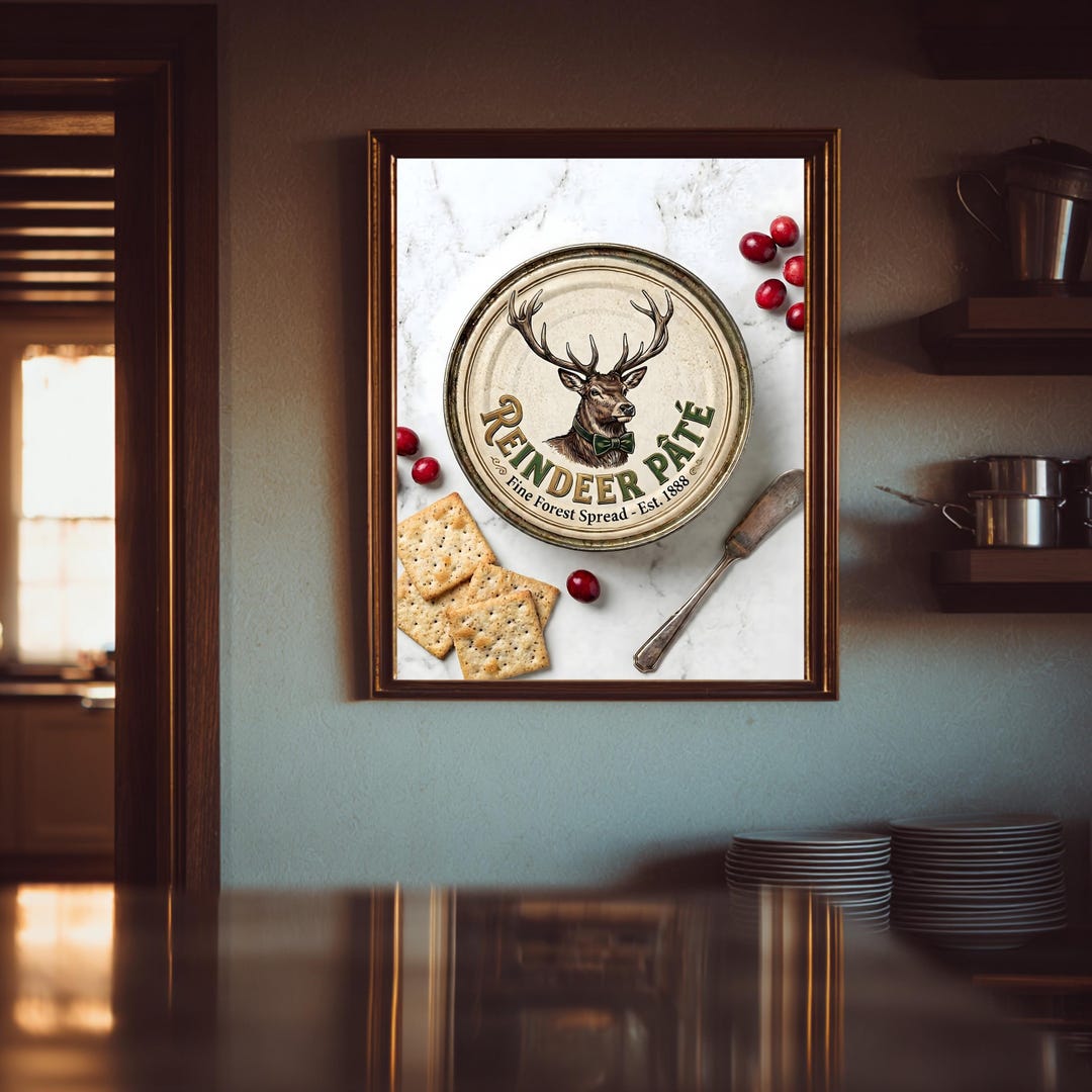 Reindeer Pate Wall Art, Vintage Christmas Kitchen Decor, Funny Deer ...
