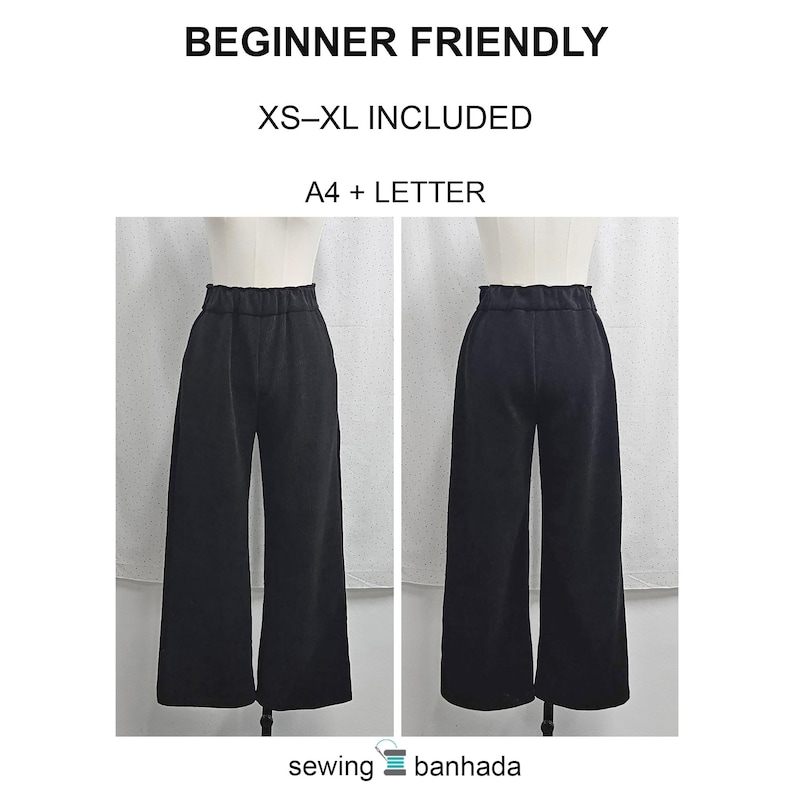 Elastic Waist Wide Pants Sewing Pattern PDF | Beginner Friendly | XS–XL ...