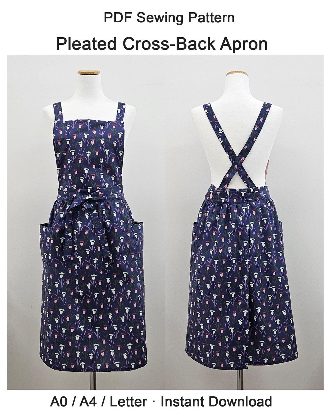 Pleated Cross Back Apron PDF Sewing Pattern | Beginner Friendly | A4 A0 ...