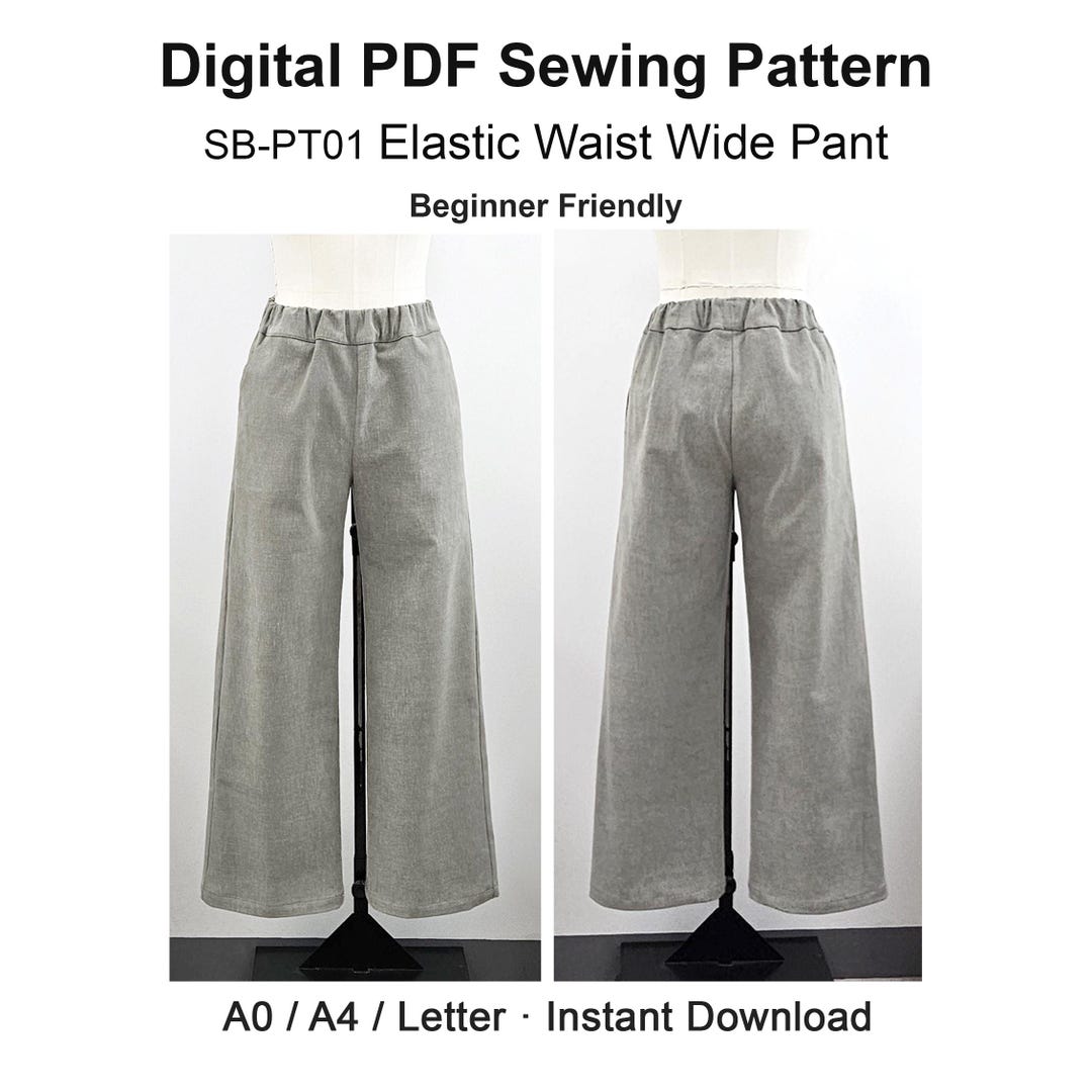 Elastic Waist Wide Pants Sewing Pattern PDF | Beginner Friendly | XS–XL ...