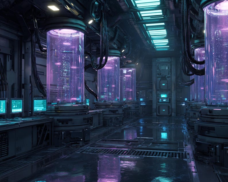 Research Chamber Lab Backgrounds – Cyberpunk Sci-fi Interior PNG Pack ...