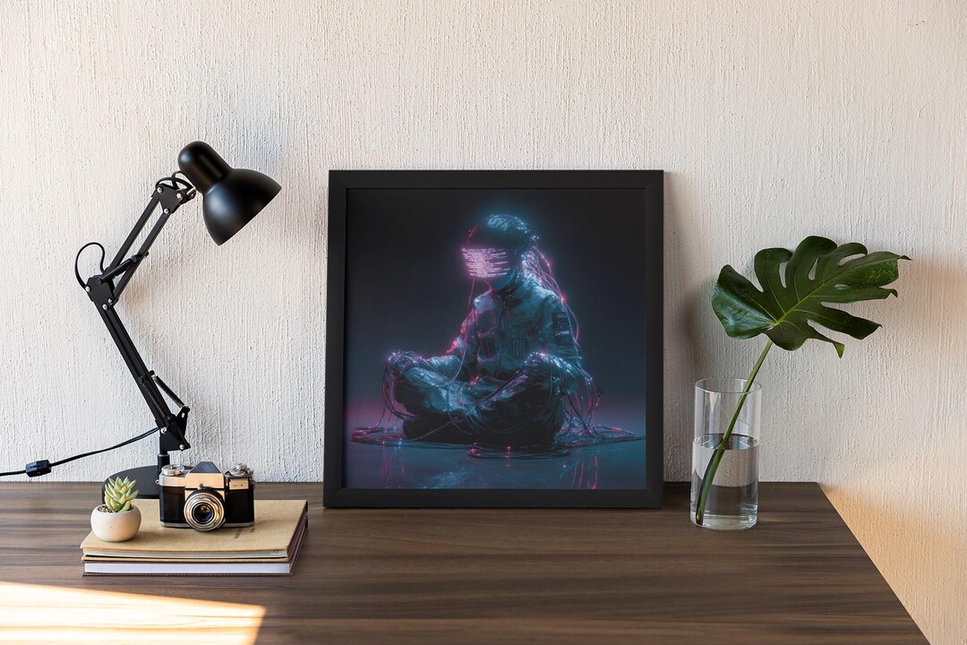 Cyberpunk Netrunner Wall Art, Futuristic Hacker Meditation, Neon Sci-fi ...