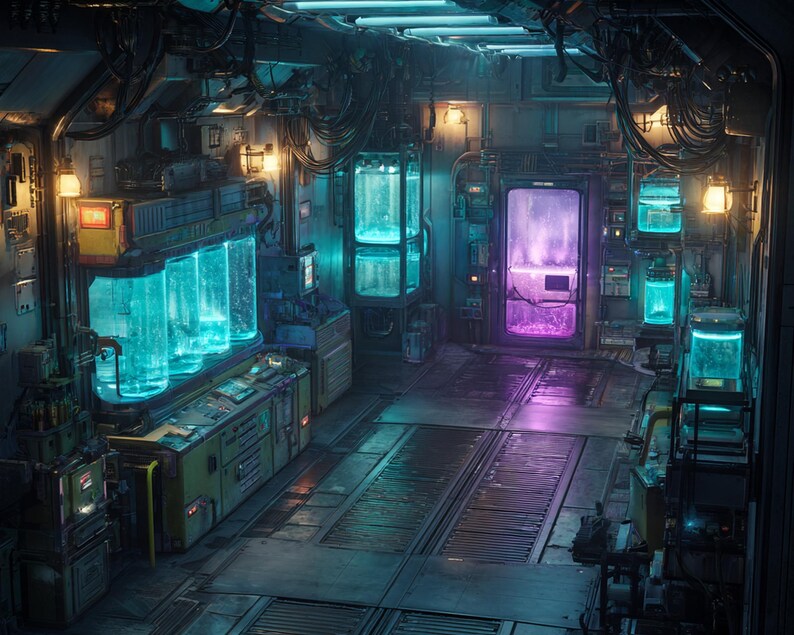 Research Chamber Lab Backgrounds – Cyberpunk Sci-fi Interior PNG Pack ...