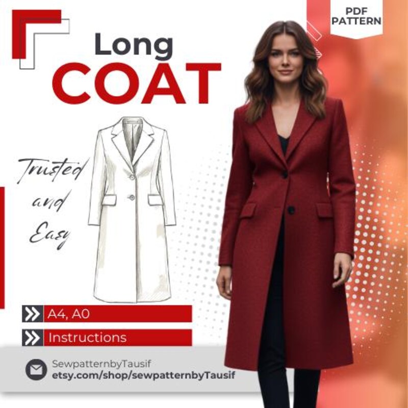 Long Coat Pattern - Etsy Canada