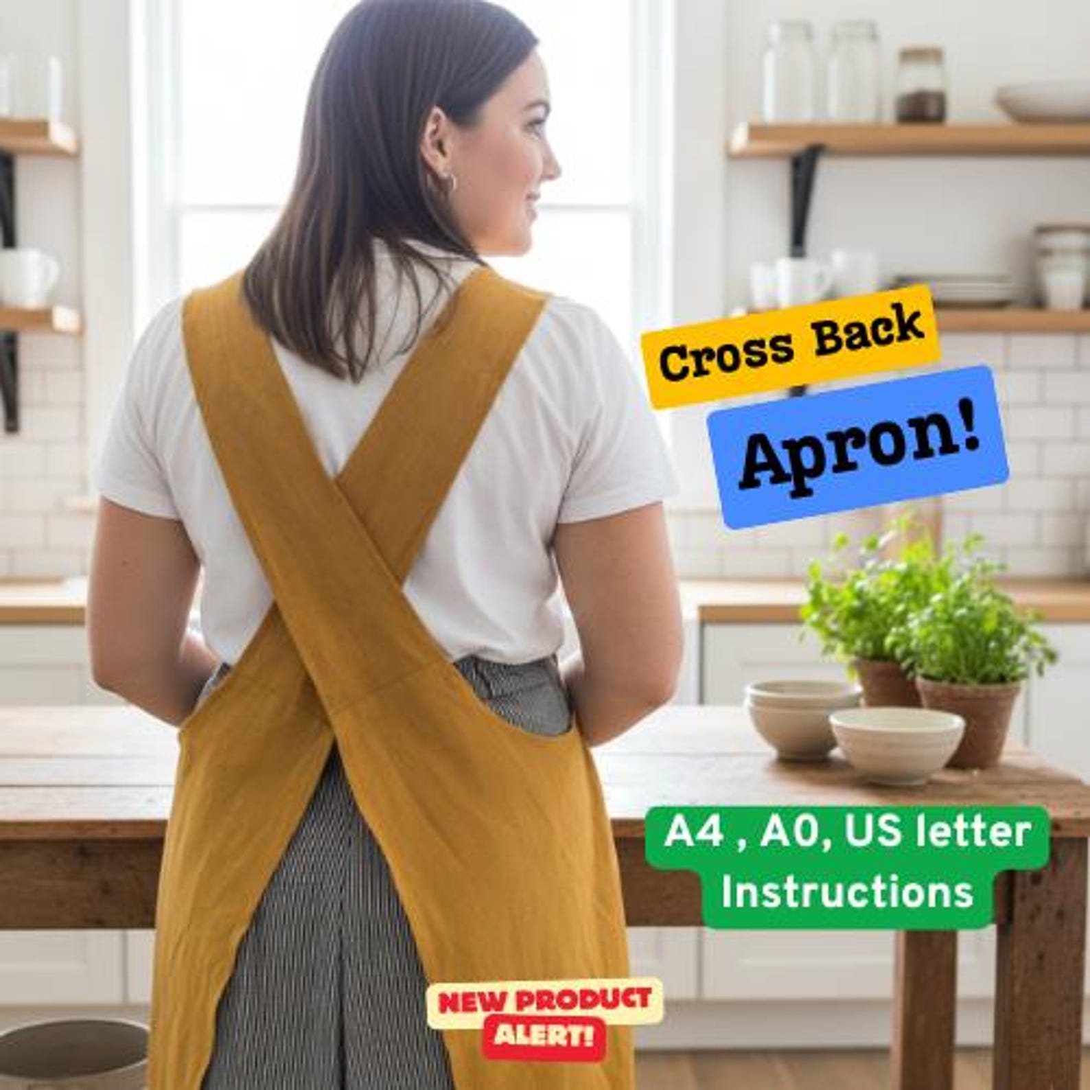 Cross-back Apron Sewing Pattern PDF • Easy Beginner Apron • Japanese ...