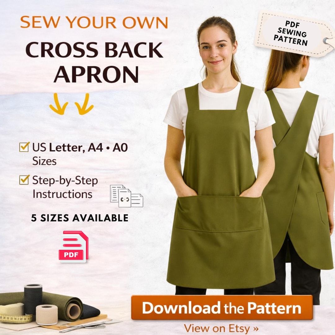 Cross-back Apron Sewing Pattern PDF • Easy Beginner Apron • Japanese ...