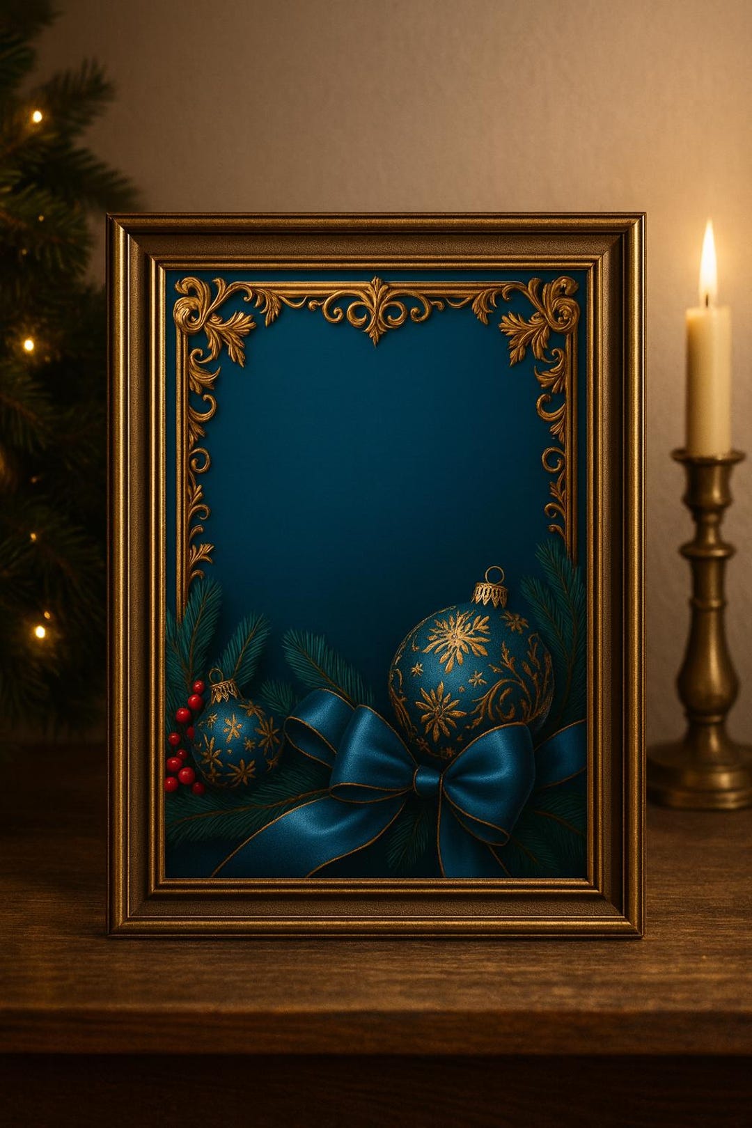 Elegant Christmas Card Template | Gold & Red Ornaments (digital ...