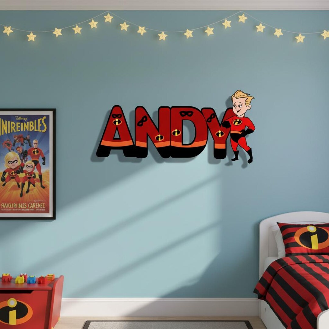 Personalized Superhero Name Sign, Kids Room Wall Decor, Cartoon Hero ...