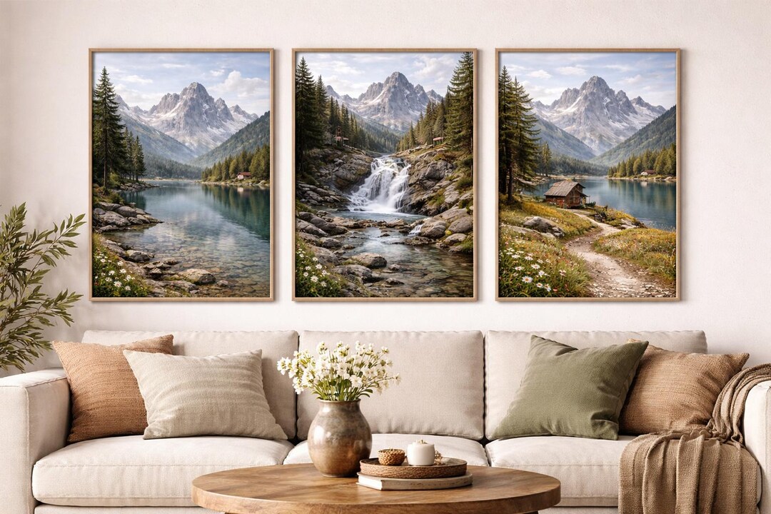 Alpine Nature Poster Set | Mountain Lake Waterfall Cabin Wall Art ...