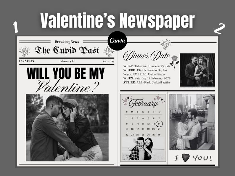 Personalized Love Story Newspaper Template, Valentine's Day Gift (canva ...