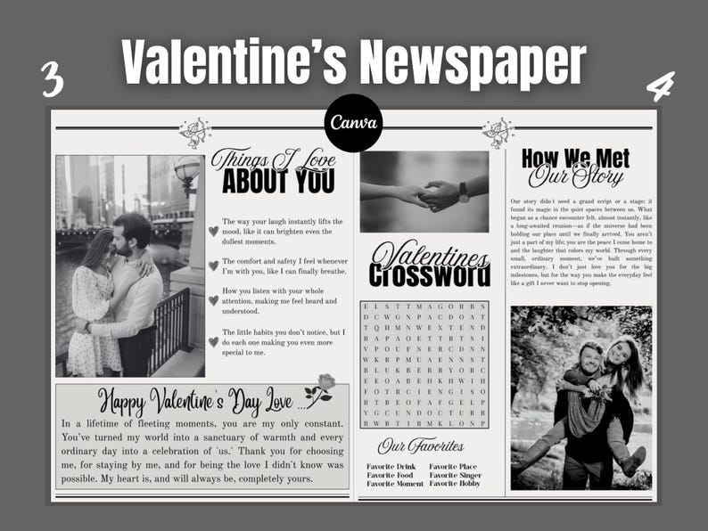 Personalized Love Story Newspaper Template, Valentine's Day Gift (canva ...