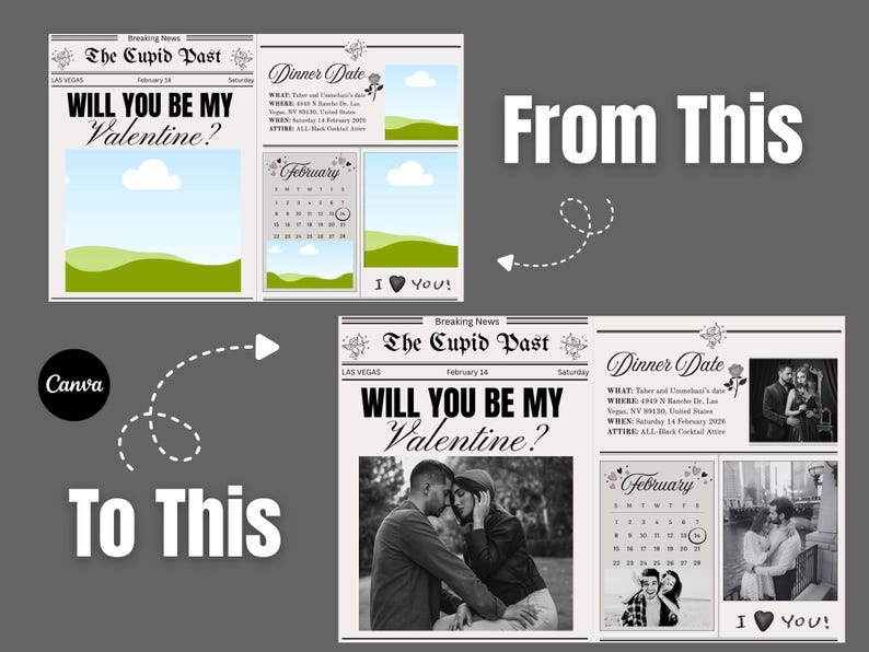 Personalized Love Story Newspaper Template, Valentine's Day Gift (canva ...