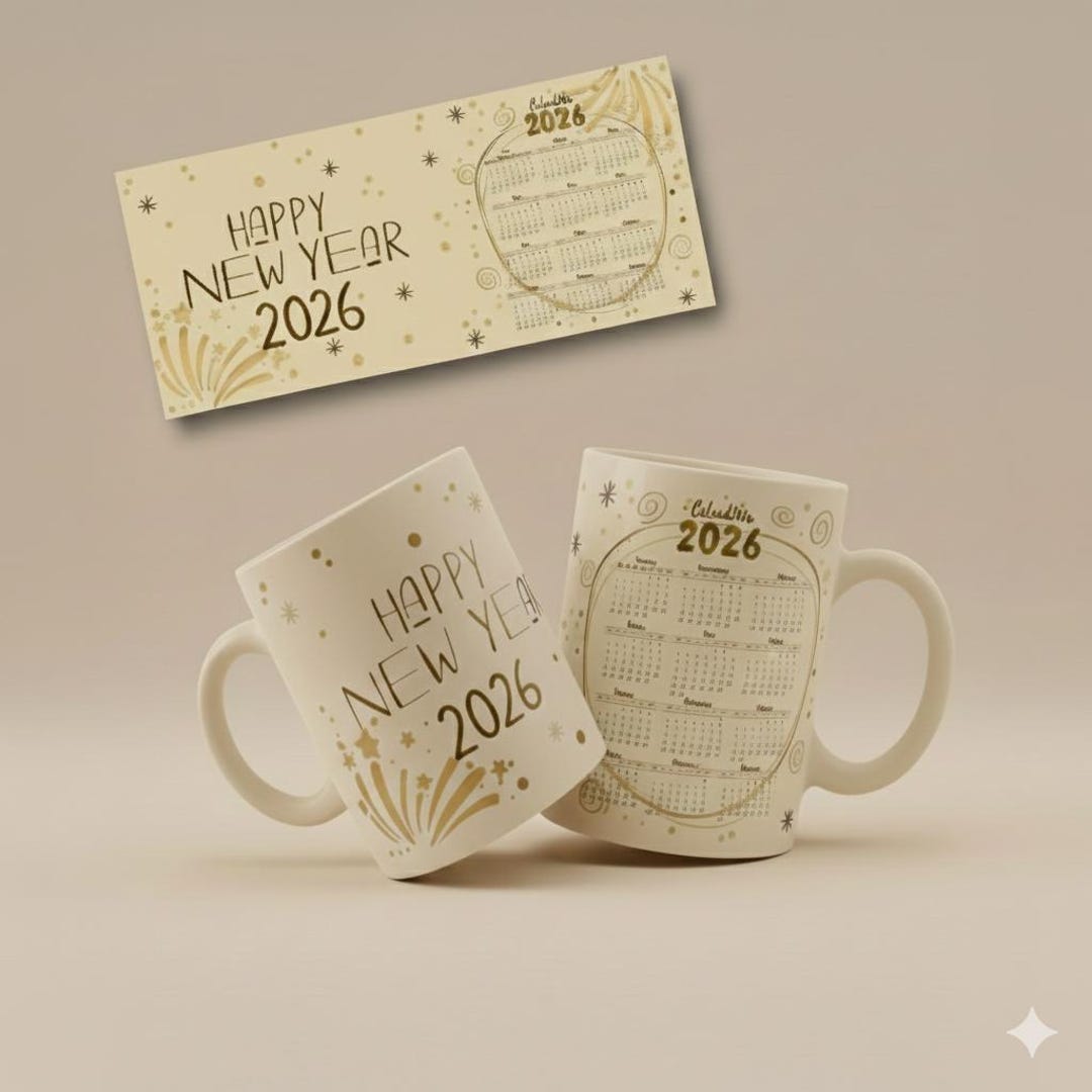 2026 New Year Mug Calendar PNG, Sublimation Cup Design Digital Download ...