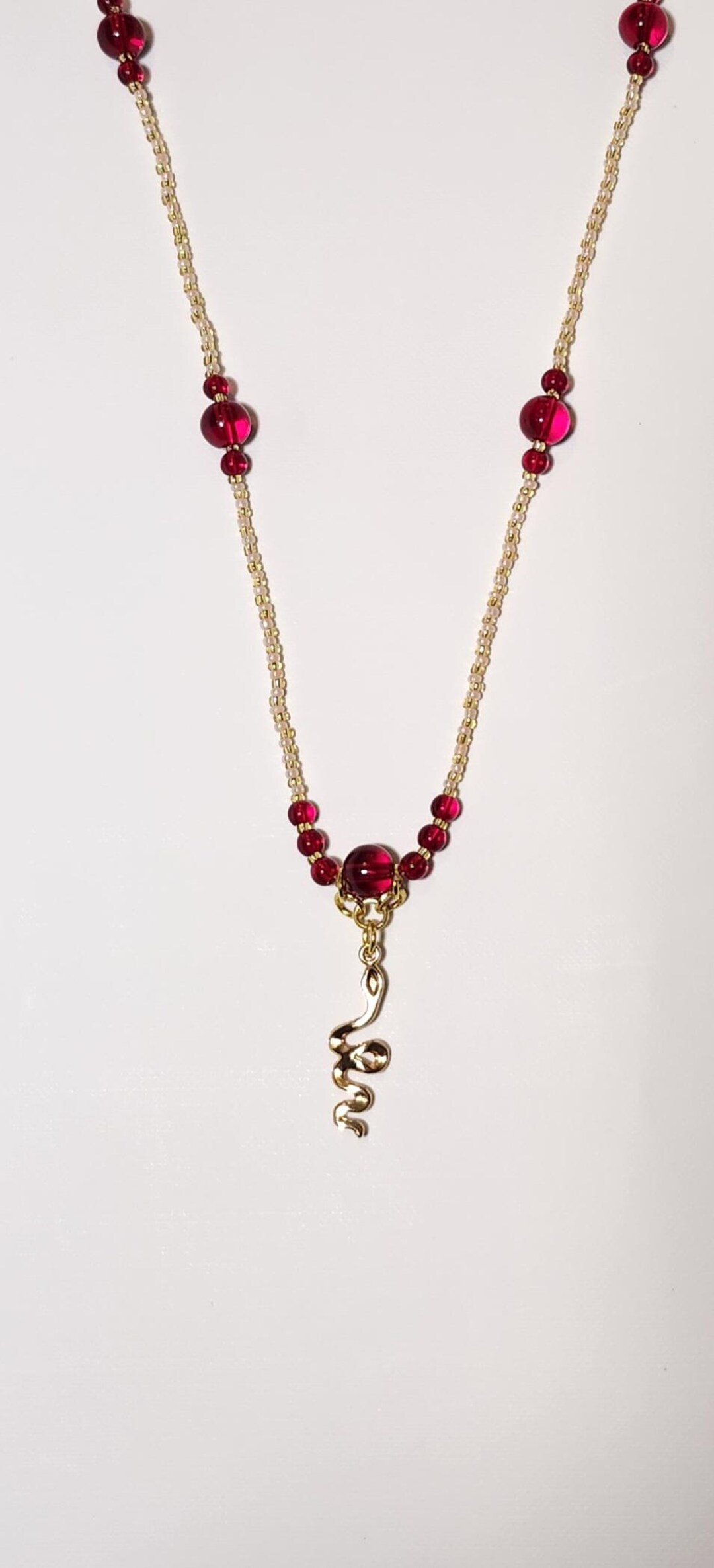 Garnet Beaded Necklace, Gold Snake Charm, Trees of Life Collection ...