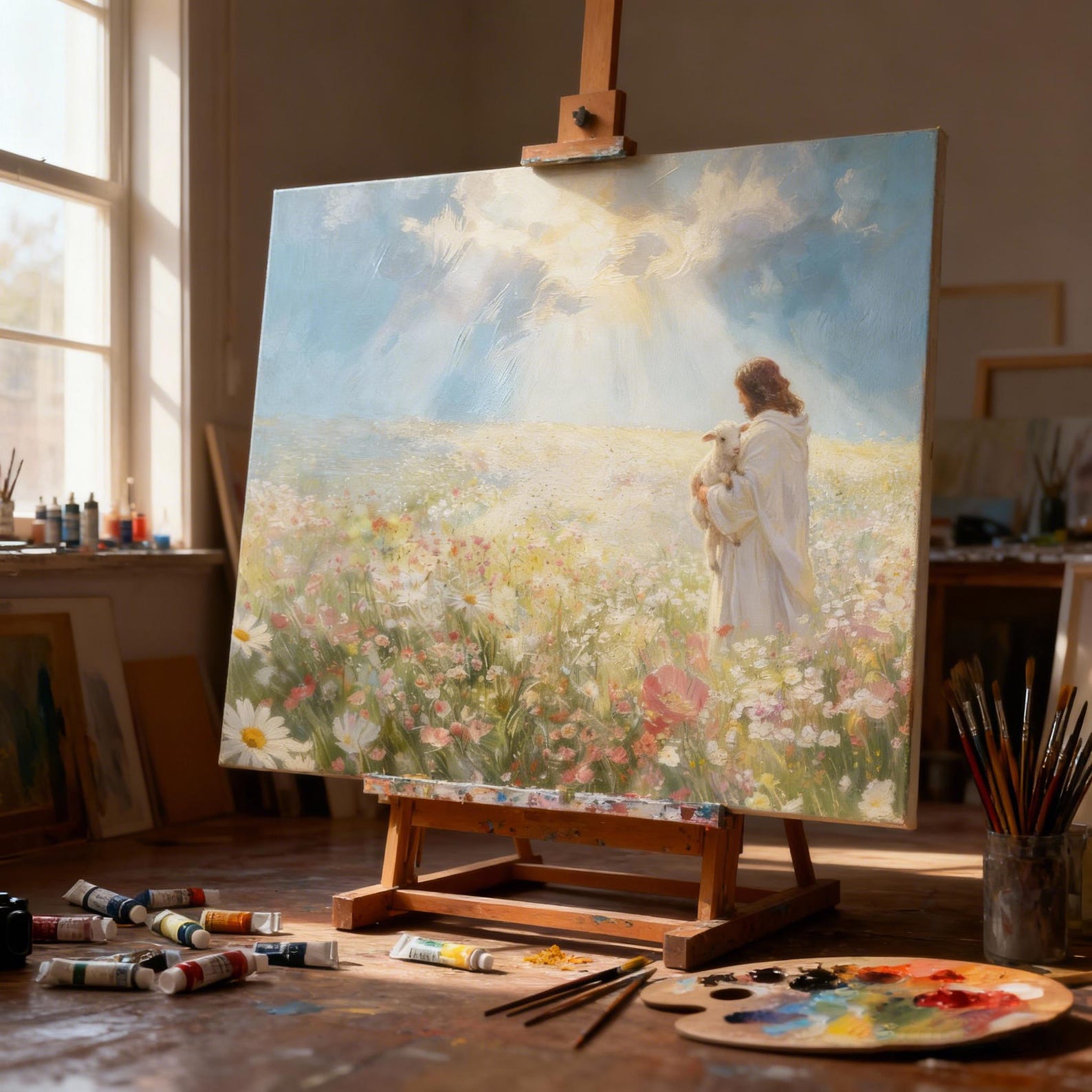 Jesus and Lamb Hand-painted Oil Painting- Hand-painted Faith Canvas ...