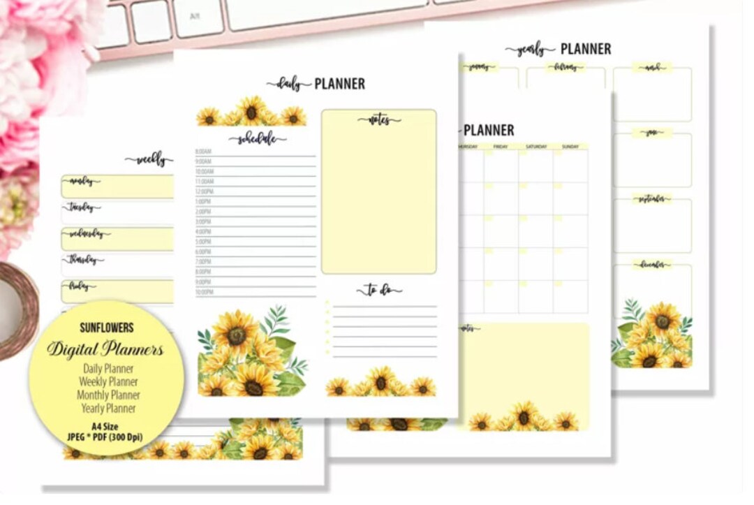 Sunflowers Digital Planner-daily/weekly/monthly/yearly-pdf, JPEG ...