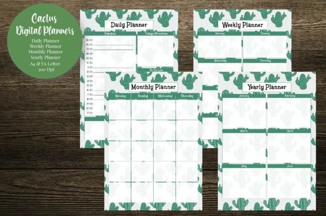 Cactus Printable Digital Planner-daily/weekly/monthly/yearly-pdf, JPEG ...