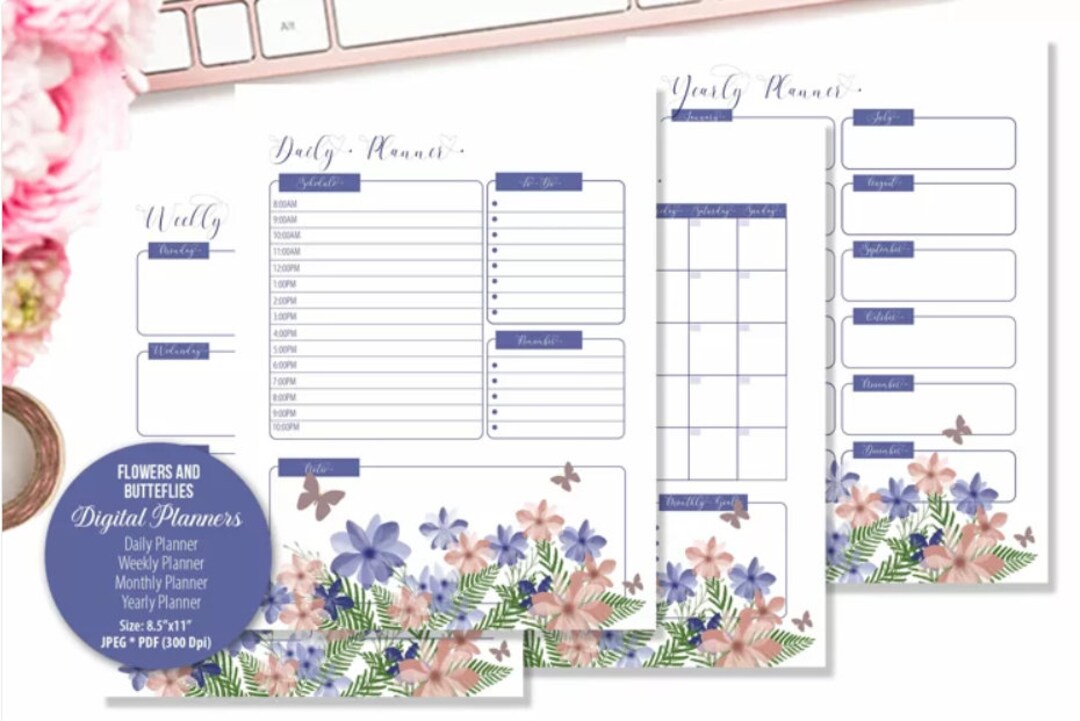 Flowers and Butterflies Digital Planner-daily/weekly/monthly/yearly-pdf ...
