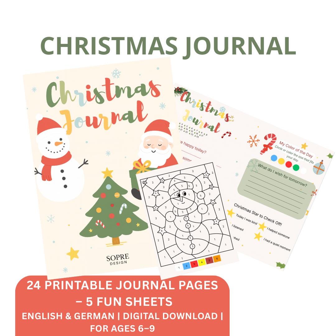 Christmas Journal for Kids | Advent Calendar Printable | 24-day Holiday ...