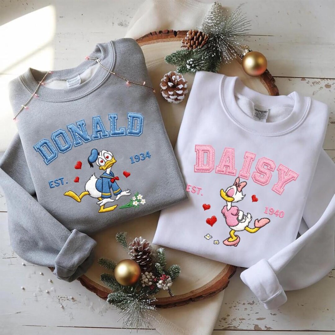 Embroidered Donald and Daisy Duck Couple Sweatshirt, Matching Valentine ...