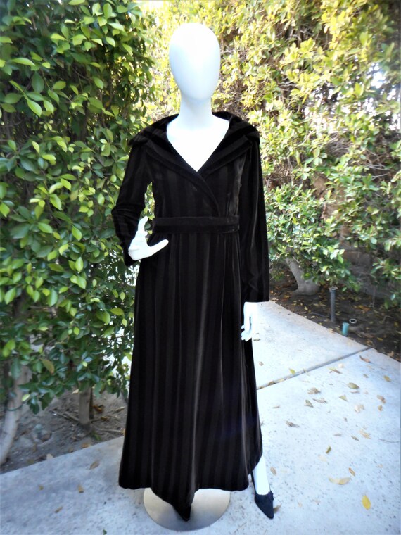 Vintage 1970's Helga Chocolate Brown Velvet Striped E… - Gem