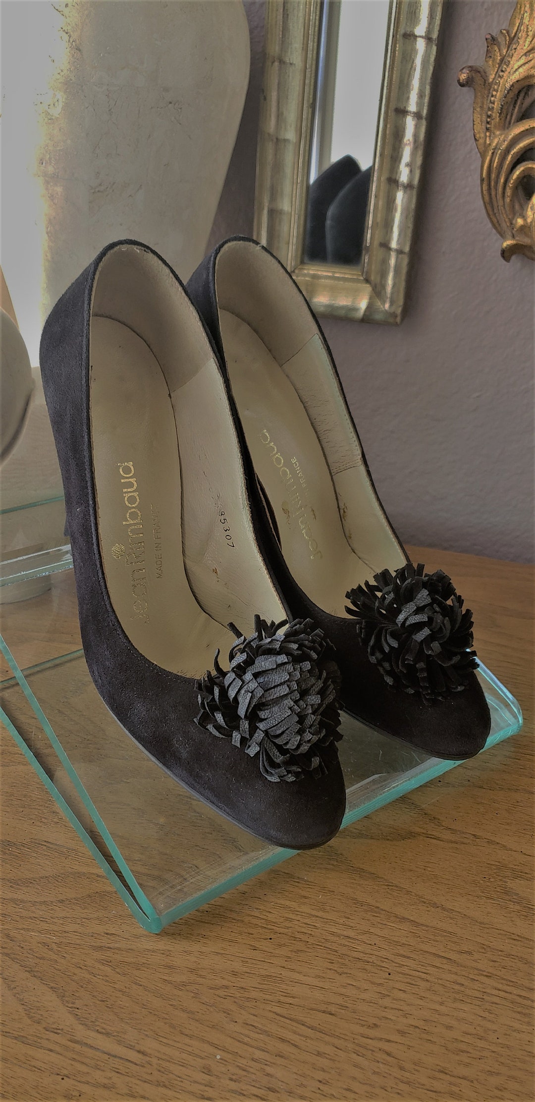 Vintage 1980's Jean Rimbaud Black Faux Suede High Heels - Etsy