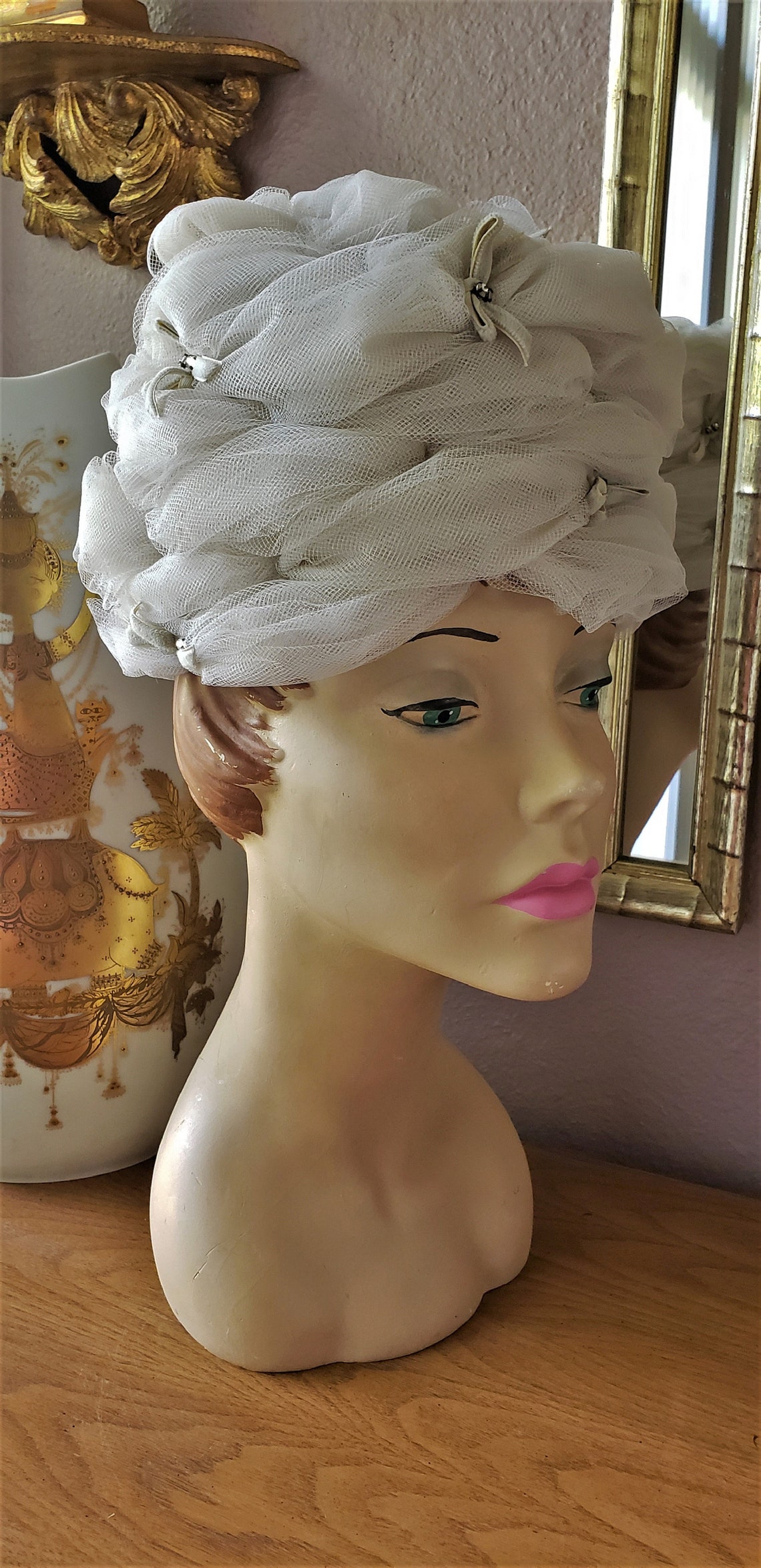 Vintage 1960's Marta-lu Pale Grey Netting Hat With Velvet - Etsy