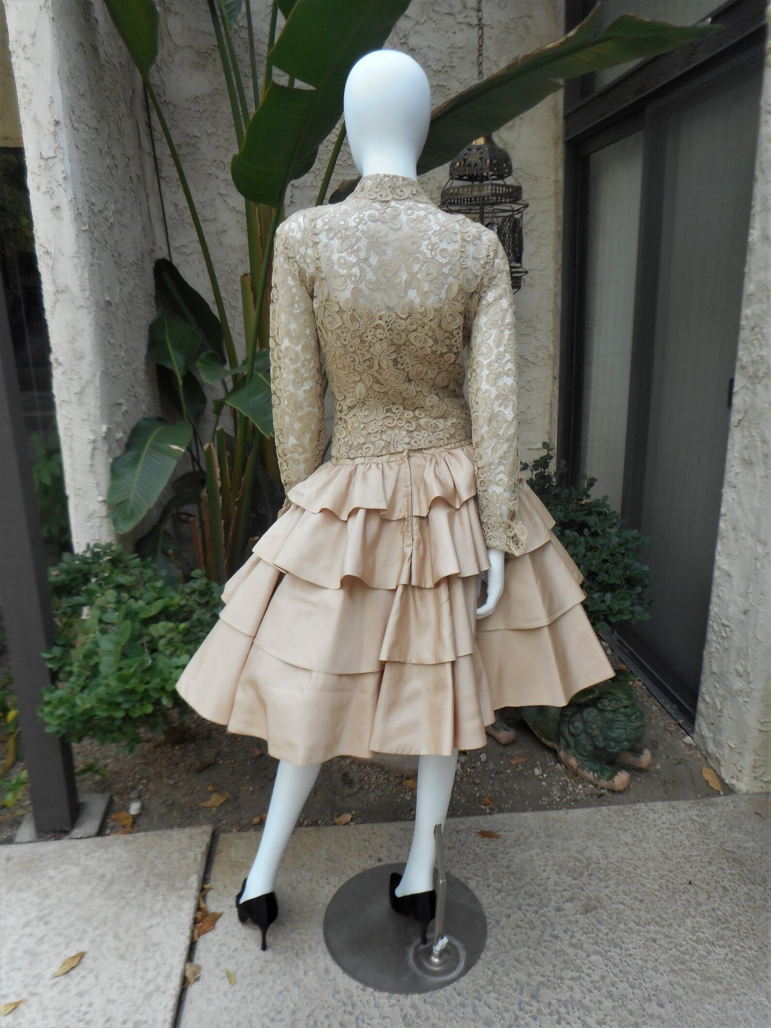 Vintage 1950's Maxwell Shieff Beige Lace & Ruffle Dress | Etsy