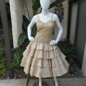 Vintage 1950's Maxwell Shieff Beige Lace & Ruffle Dress | Etsy