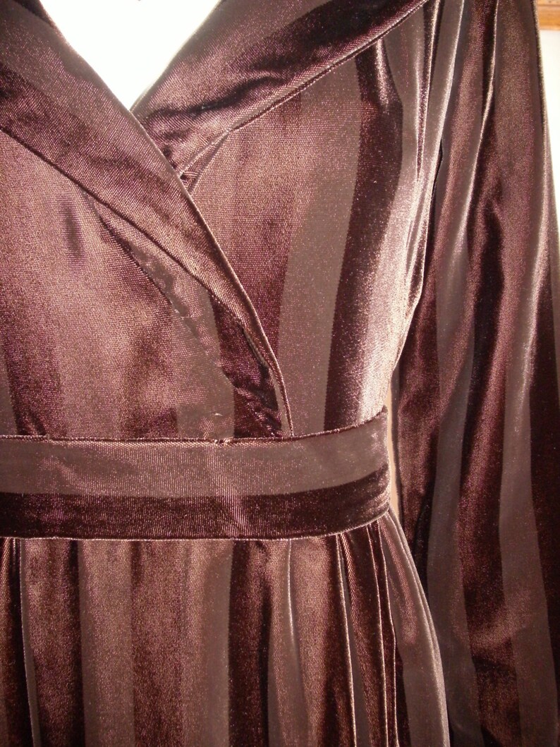 Vintage 1970's Helga Chocolate Brown Velvet Striped Evening Dress Size ...
