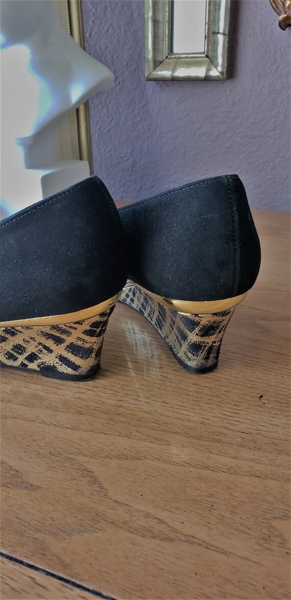 Vintage Early 90's Black Suede and Gold Shoes by Magd… - Gem Vintage Early 90's Black Suede and Gold Shoes by Magd… - Gem