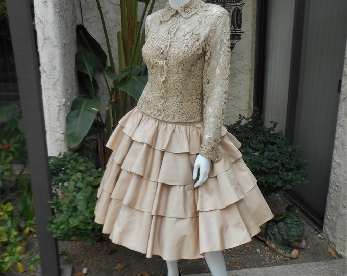 Vintage 1950's Maxwell Shieff Beige Lace & Ruffle Dress With Matching ...