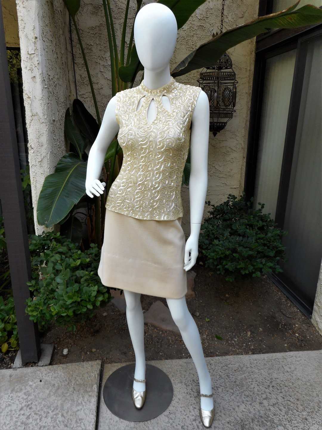 Vintage 1960's Tobi Cream Colored Sequin Sleeveless Knit Top Size Small ...