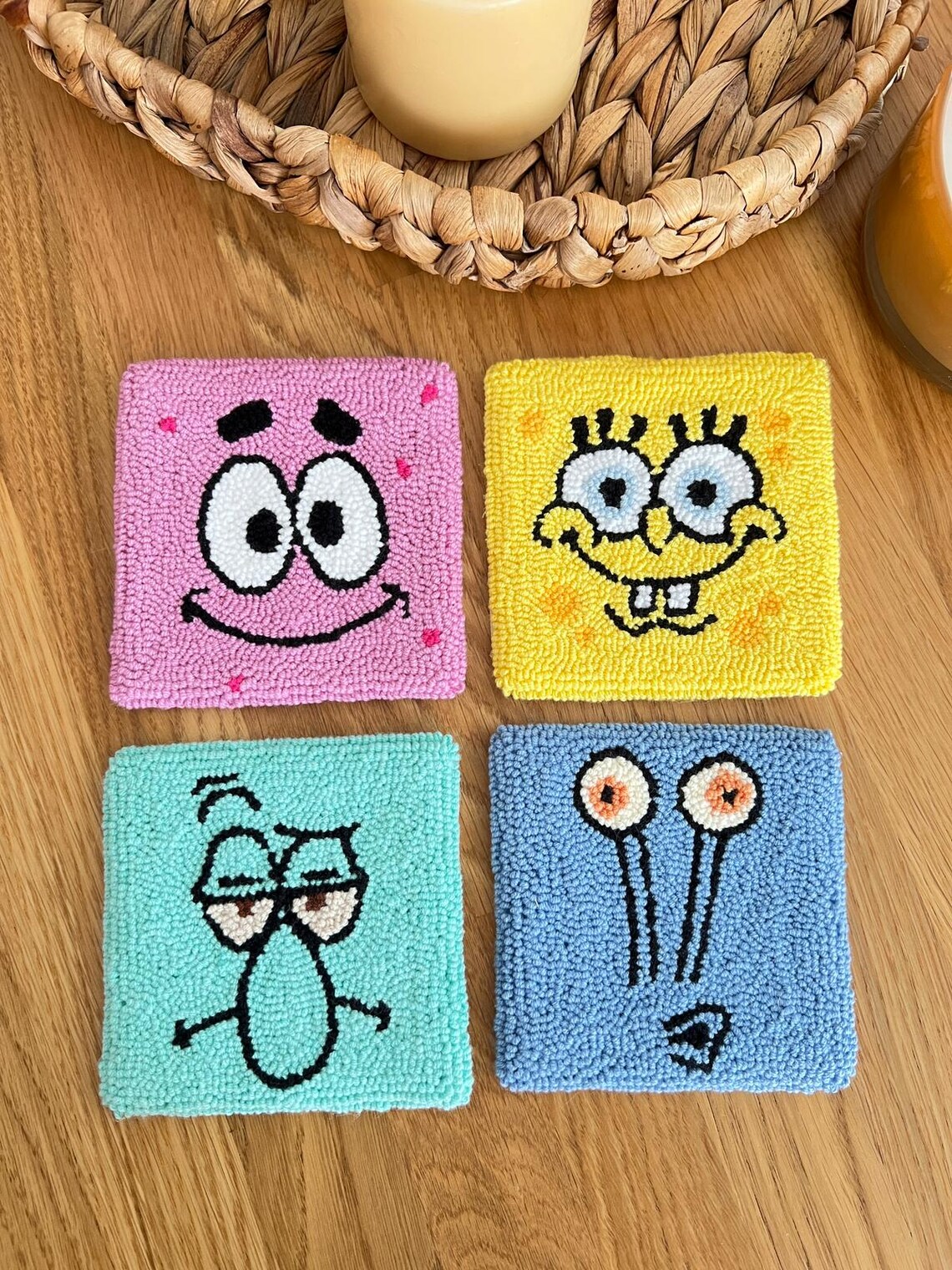 Cartoon Sponge Punch Needle Coaster, Cartoon Mug Mats, Fun Drink Rug ...
