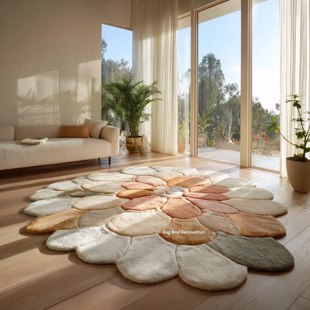 Irregular Shaped Rug | Floral Petal Tufted Modern Living Room & Bedroom ...