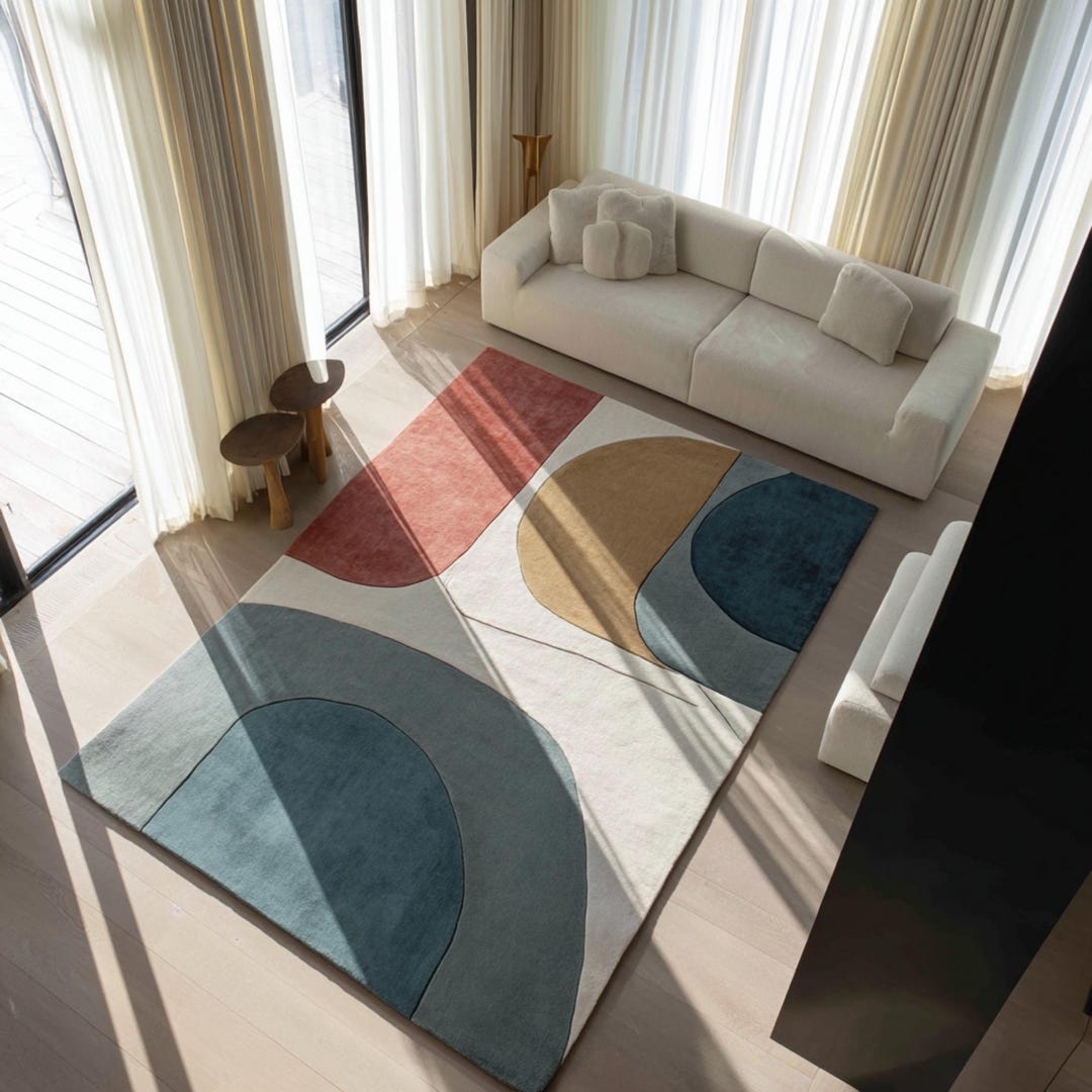 6x9 Feet Rectangle Abstract Color Block Rug | Teal Blue Contemporary ...