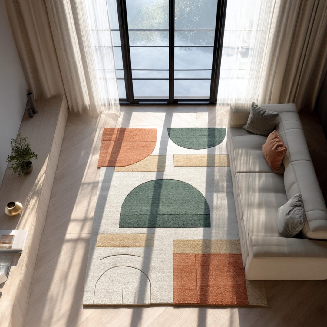 Modern Abstract Arch Rugs for Living Room Decor | Wool Brown, Cream ...