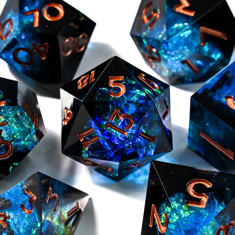 Blue Lightning Resin D&D Dice Set, Galaxy Polyhedral RPG Dice, Sharp ...