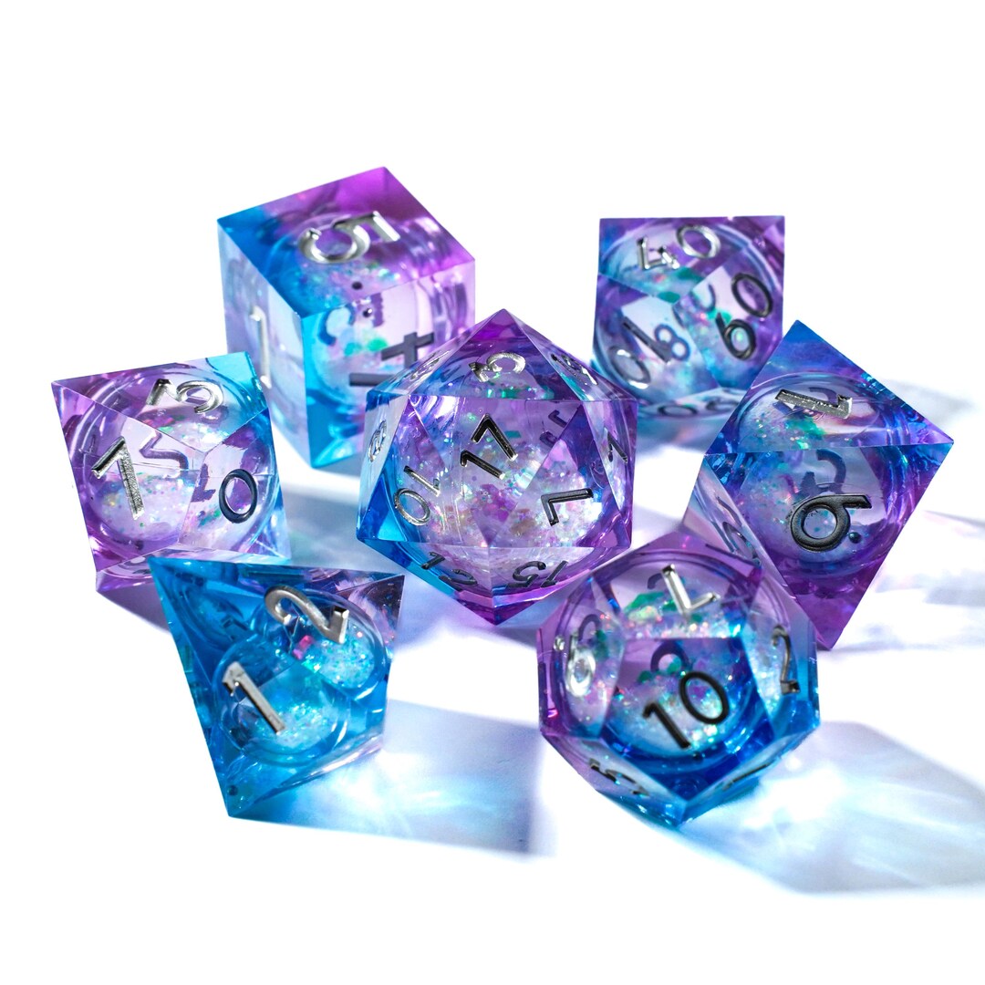 Blue-purple DND D20, D6 Dice, Purple-blue Resin Sharp Edge D&D Dice Set ...