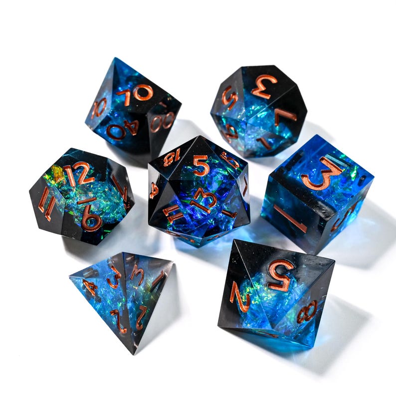 Blue Lightning Resin D&D Dice Set, Galaxy Polyhedral RPG Dice, Sharp ...
